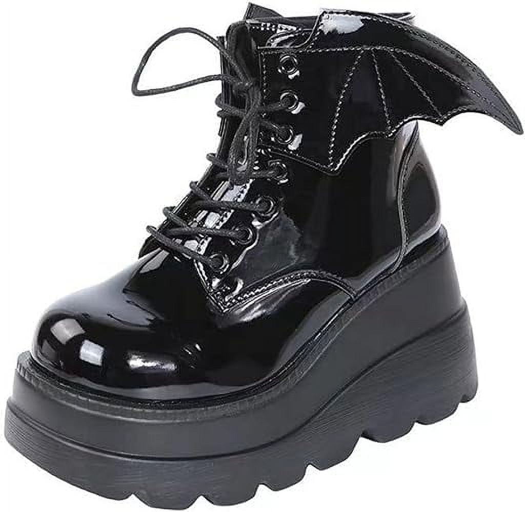 Dark Bat Wing Ankle Boots for Women Wedge Chunky with Sassy Platform ...