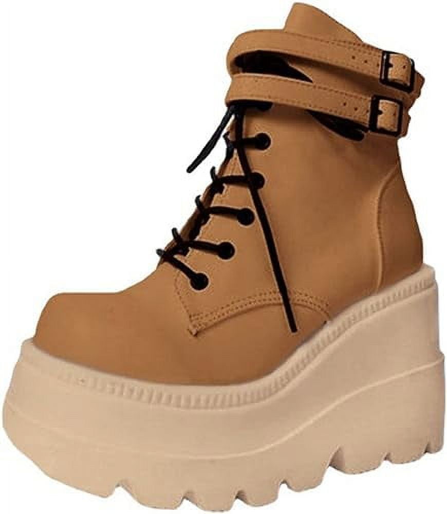 Dark Bat Wing Ankle Boots for Women Wedge Chunky with Sassy Platform ...