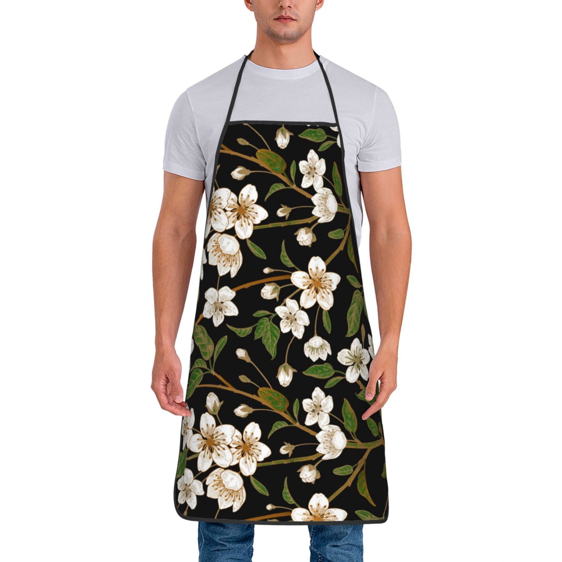 Dark Black Background Magic Flowers Aprons for Women Men Waterproof ...