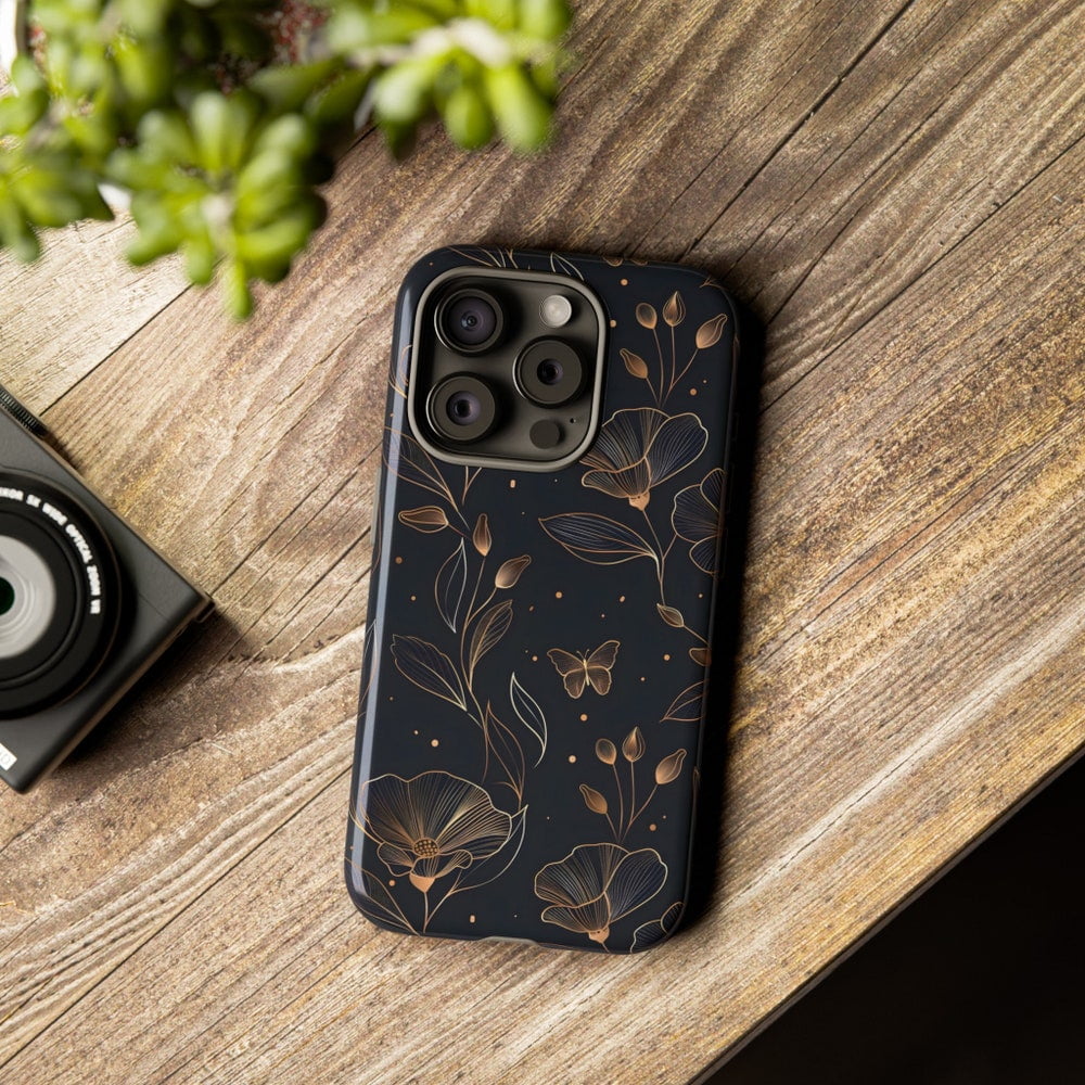 Dark Black Gold Floral Aesthetic Phone Case for iPhone 11-17 Pro Max ...