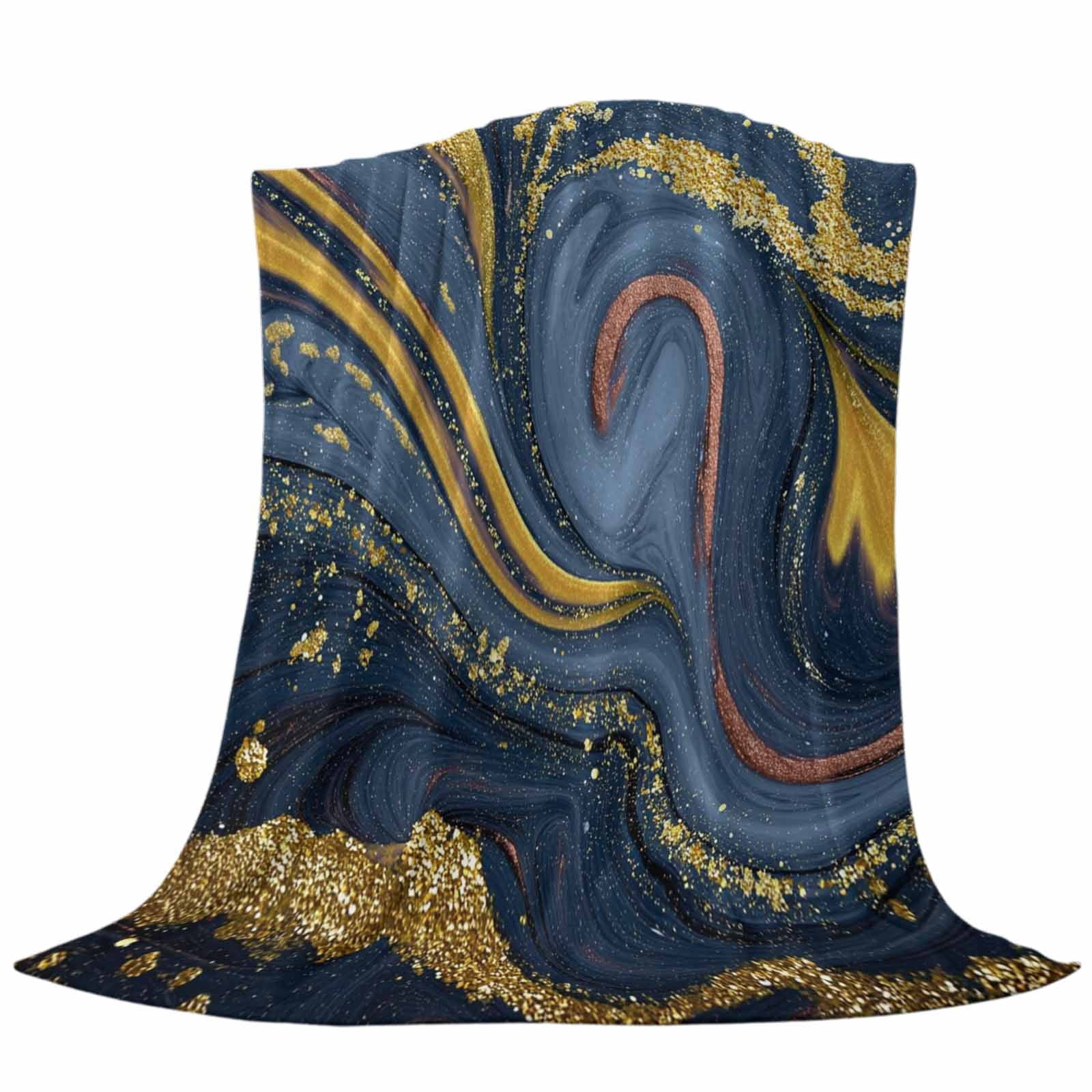 Dark Black Gold Marble Throw Flannel Blanket Abstract Wave Gradient ...