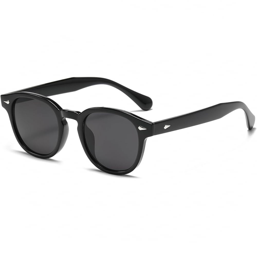 Dark Black Plastic Frame Round Retro Black Tint Lens Trendy Sunglasses ...
