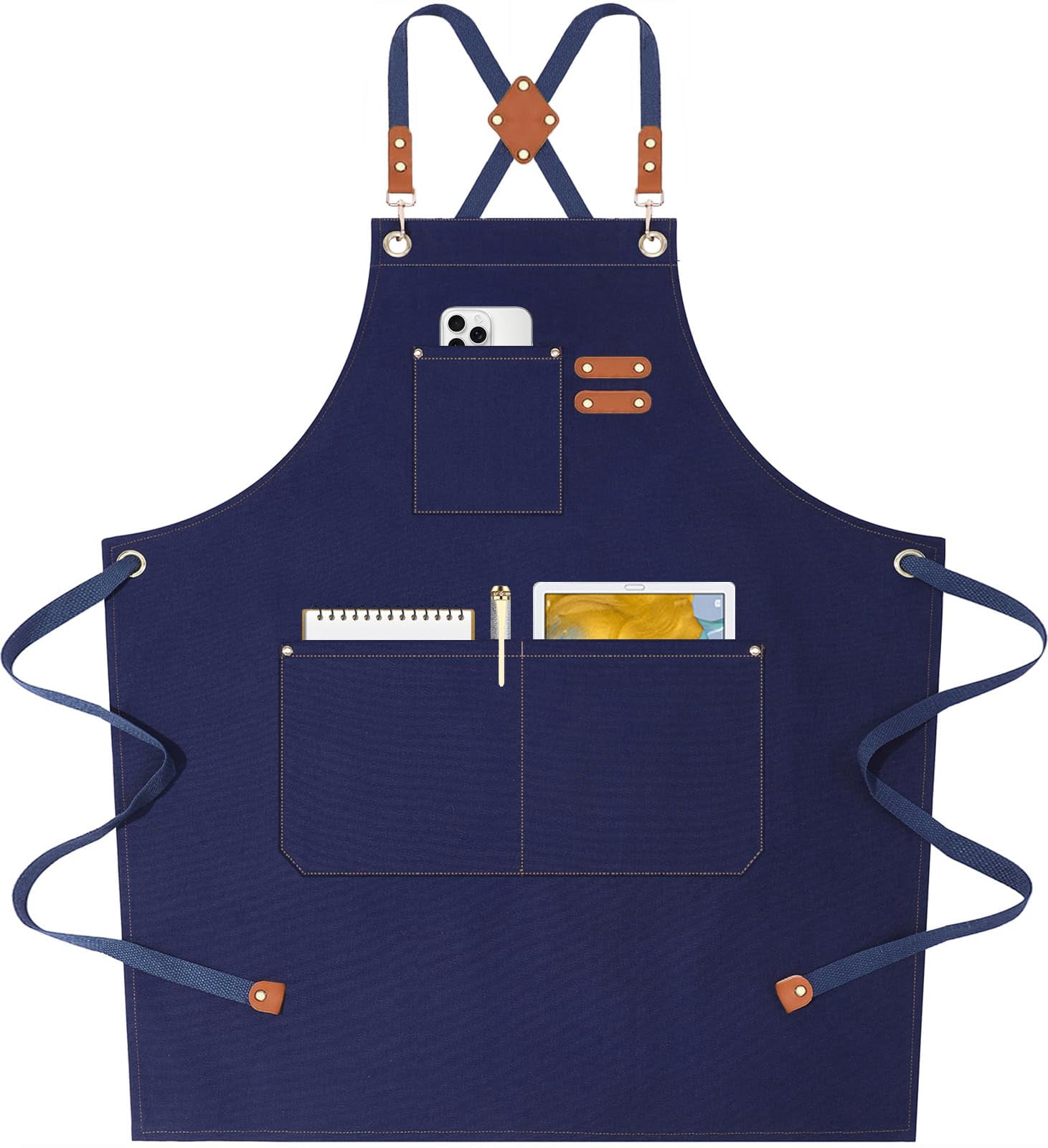 Dark Blue 12-Ounce Canvas Cooking Apron with Oversized Pockets ...