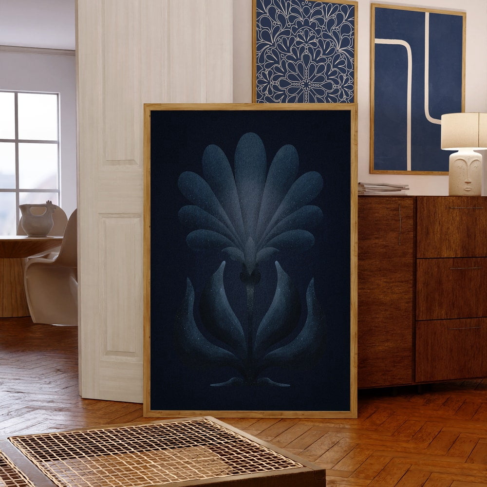 Dark Blue Abstract Floral Art Print To Indigo Botanical Print Wall Art ...