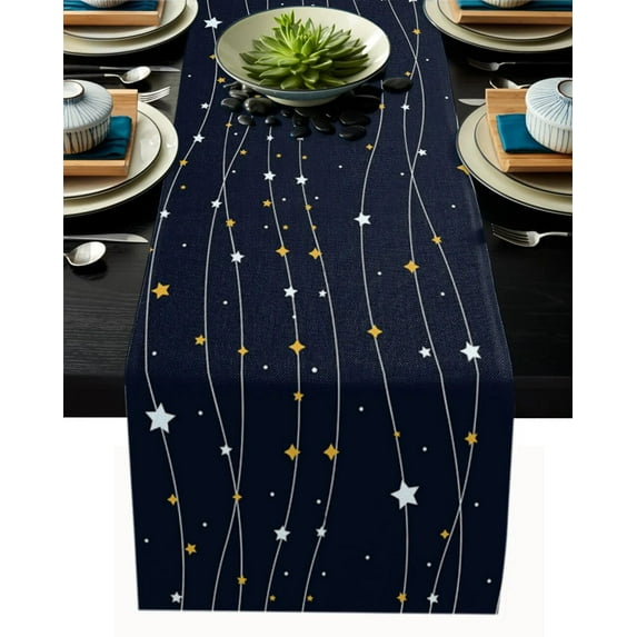 Dark Blue Background Star Line Table Runner Home Wedding Table Flag Mat ...