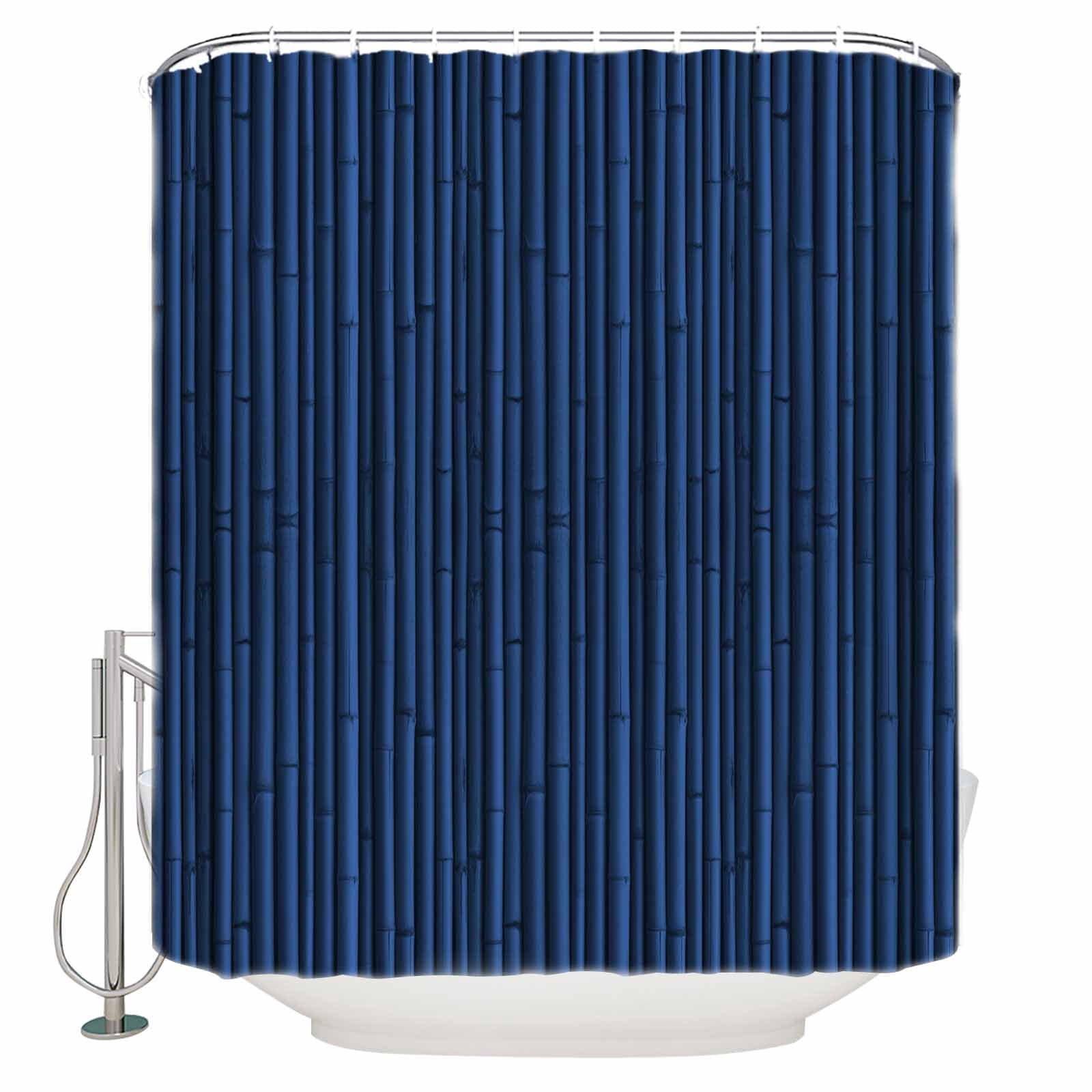 Dark Blue Bathroom Shower Curtains with 12 Hooks Polyester Waterproof ...