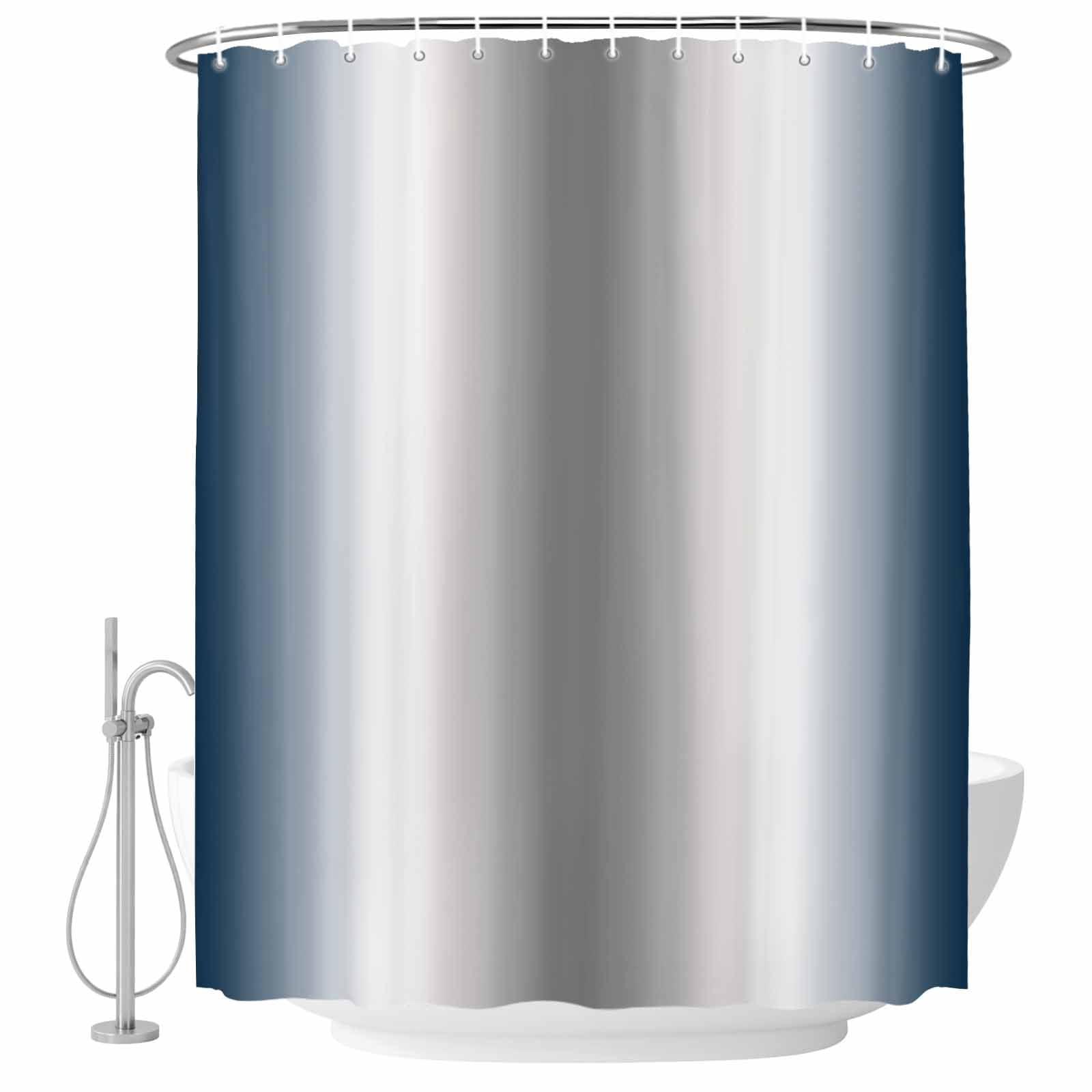 Dark Blue Bathroom Shower Curtains with Hooks, Gray Gradient Ombre ...