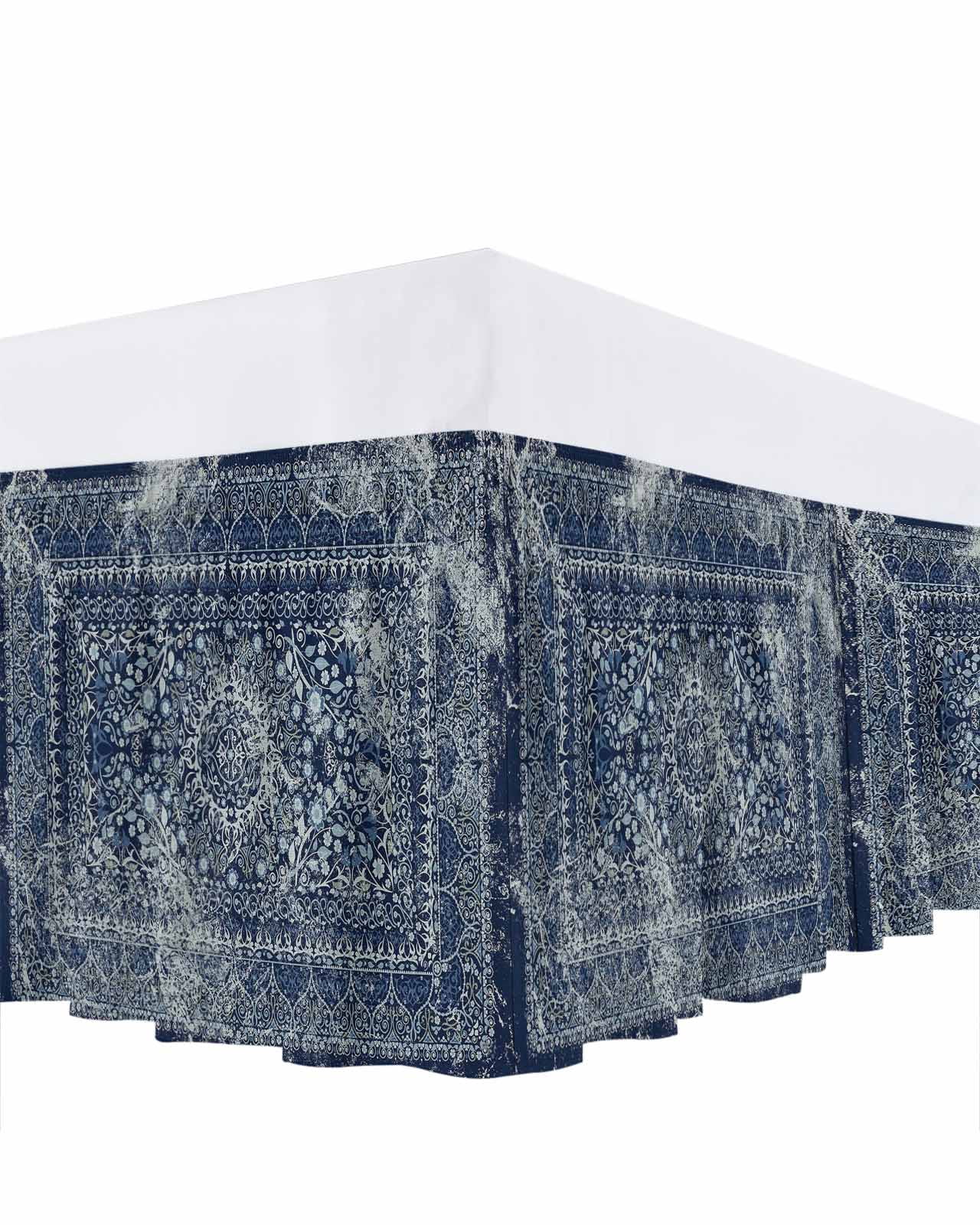 Dark Blue Bed Skirt Medieval Ethnic Turkish Retro Bed Skirts Queen Size ...