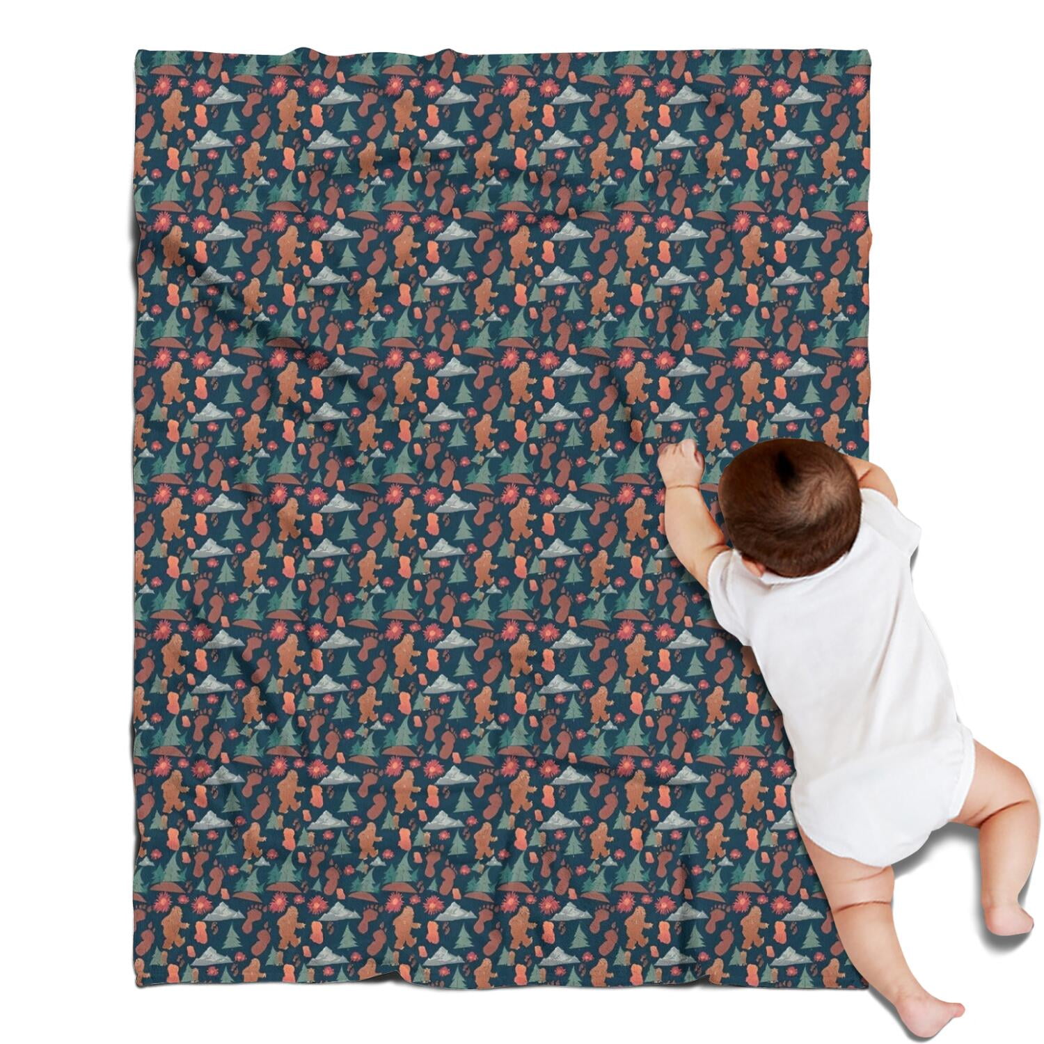Dark Blue Bigfoot and Tree Pattern Blanket,Comfortable Soft Lamb Wool ...