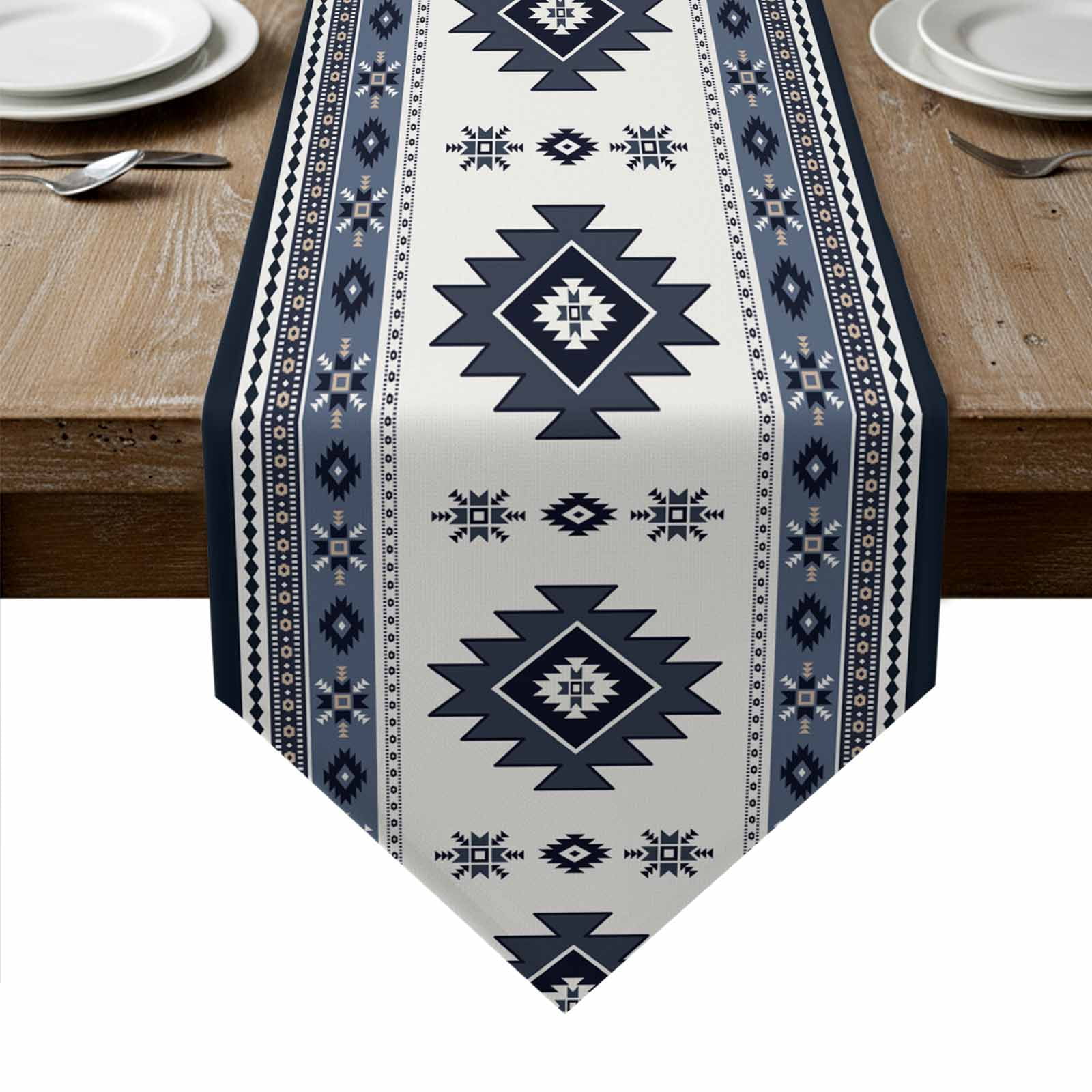 Dark Blue Boho Table Runner Linen Burlap Table Runner 108 Inches Long ...