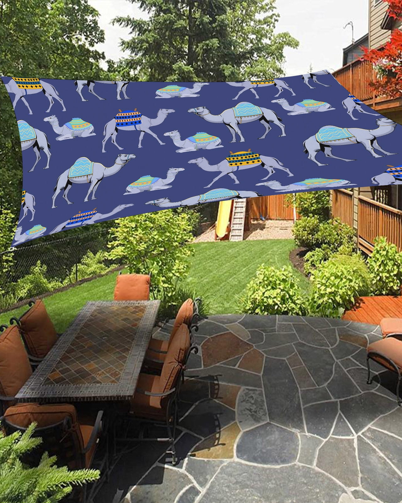 Dark Blue Camel Sun Shade Sail 12'X16' Exotic Cute Cartoon Camels Wild ...