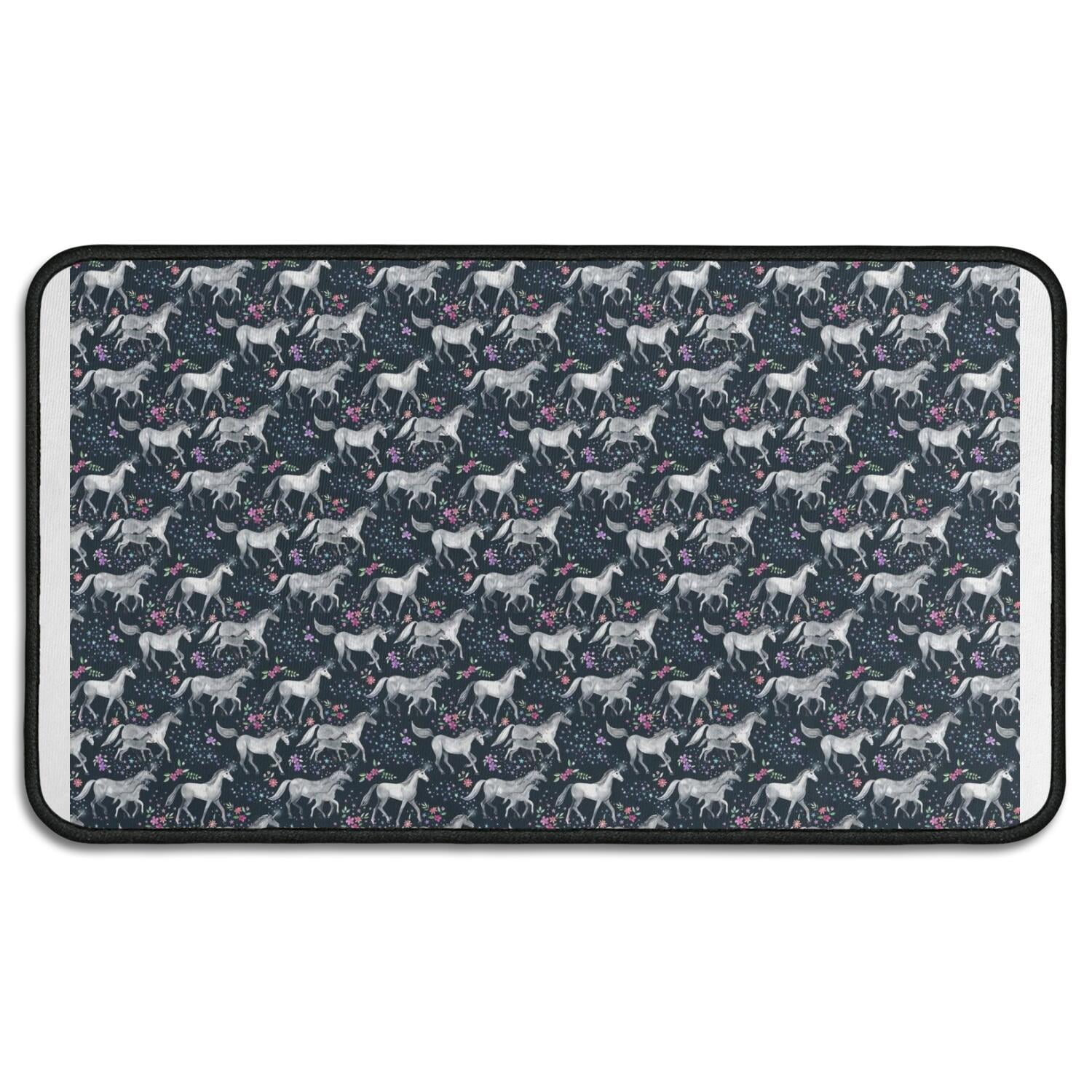 Dark Blue Cartoon Horse Flower Pattern Door Rugs,Washable Non Slip Door ...