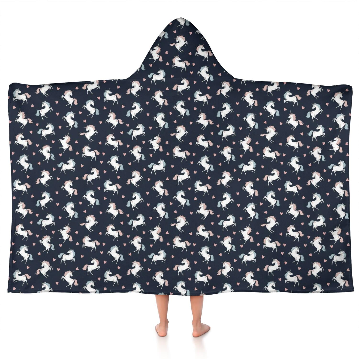 Dark Blue Cartoon Unicorn Heart Pattern Hooded Bath Towel，50"x30" for ...