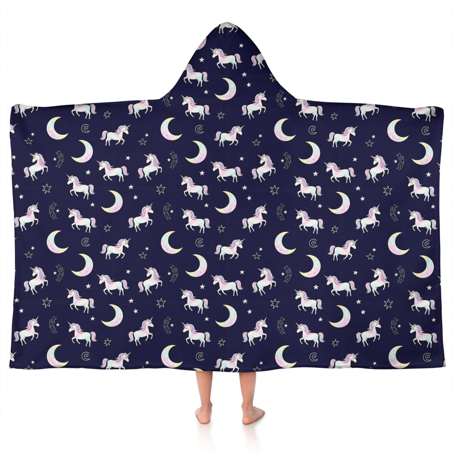 Dark Blue Cartoon Unicorn Moon Star Pattern Hooded Bath Towel，50"x30 ...