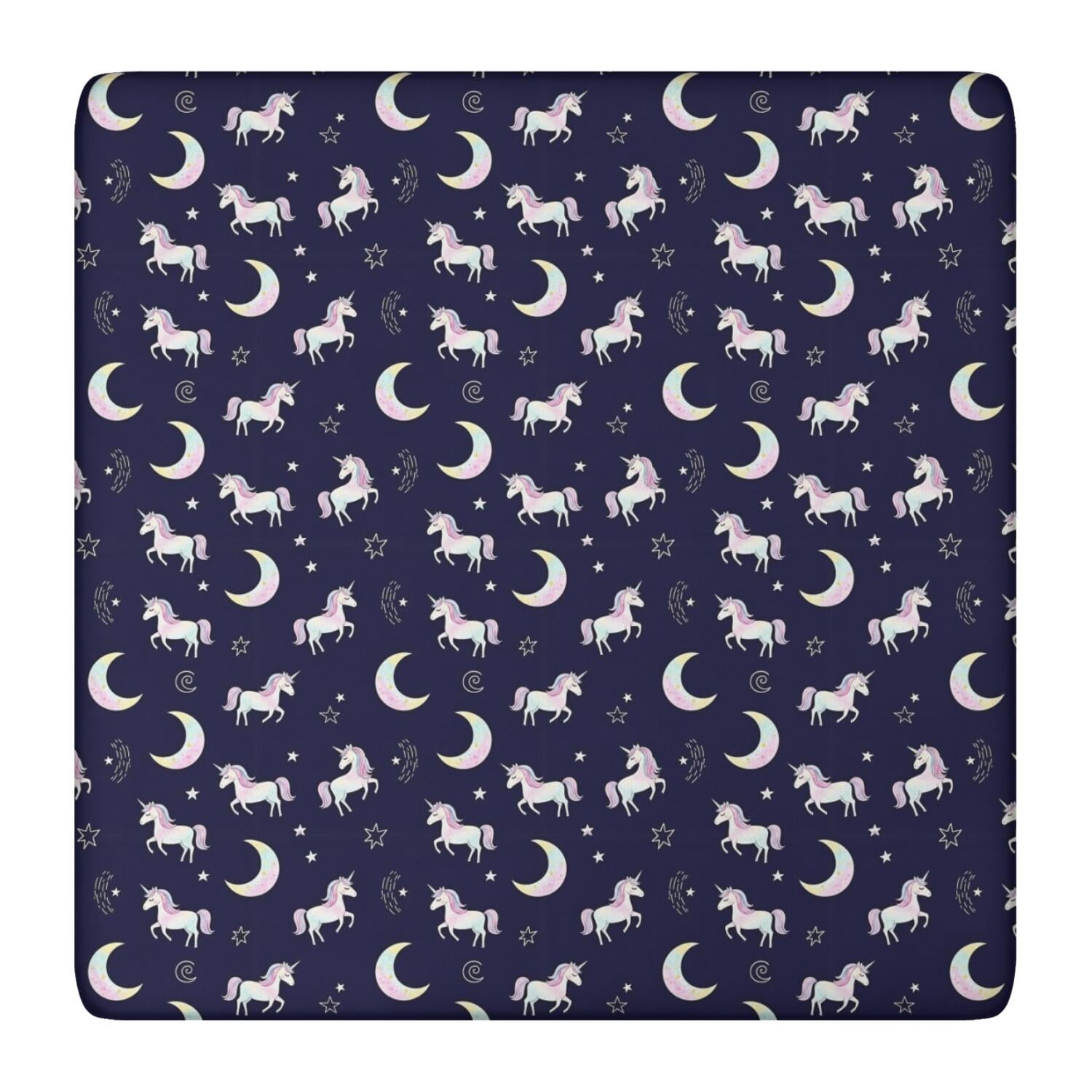 Dark Blue Cartoon Unicorn Moon Star Pattern Square Fitted Tablecloth ...