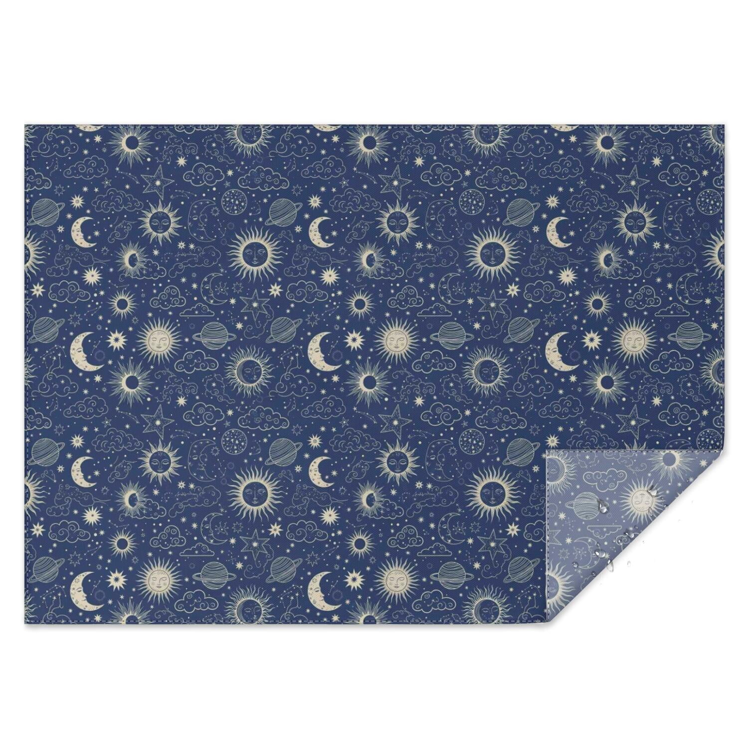 Dark Blue Celestial Pattern Rectangle Tablecloth 60"x84",Waterproof ...