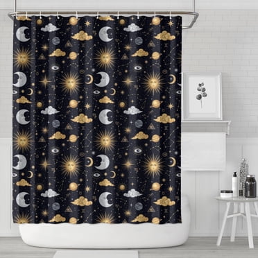 Beige Sun Moon Planet Star Pattern Shower Curtain 36"x72" ,Bathroom ...
