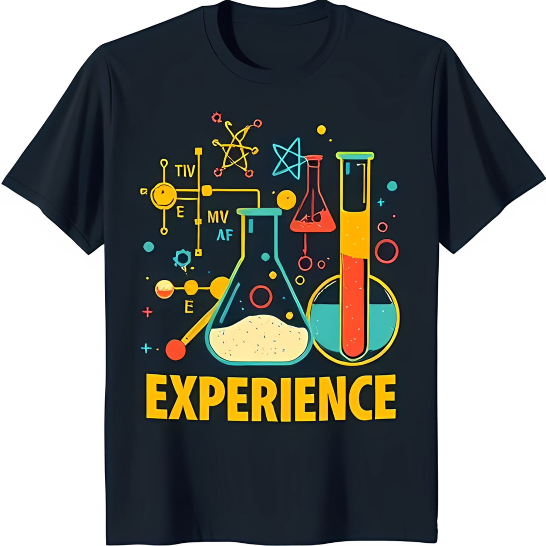 Dark Blue Chemistry T-Shirt with Beakers Flasks & 'EXPERIENCE' Design ...