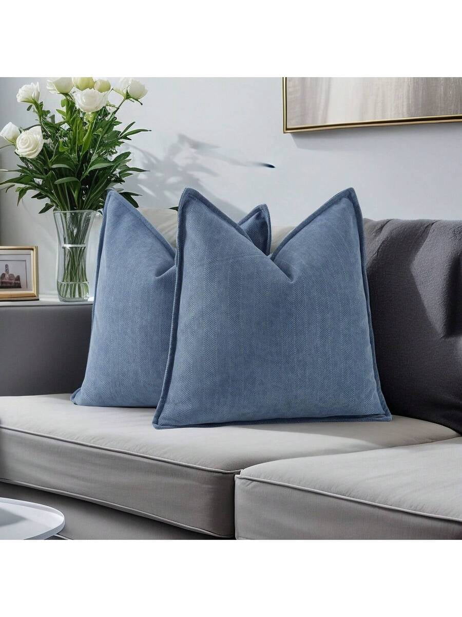 Dark Blue Chenille Herringbone Texture Farmhouse Throw Pillow Cover ...