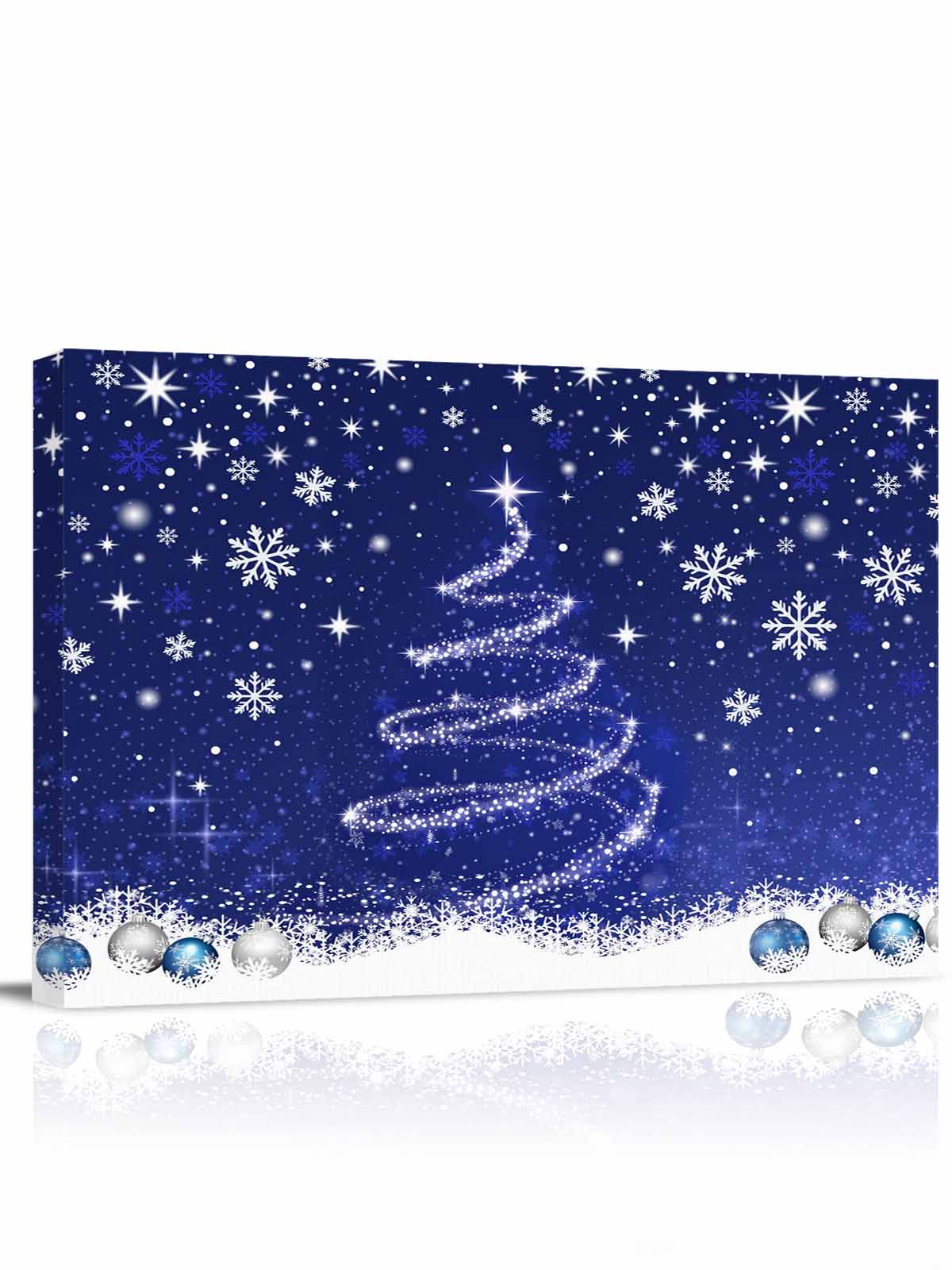 Dark Blue Christmas Canvas Print Wall Art Shiny Star Xmas Tree Balls ...