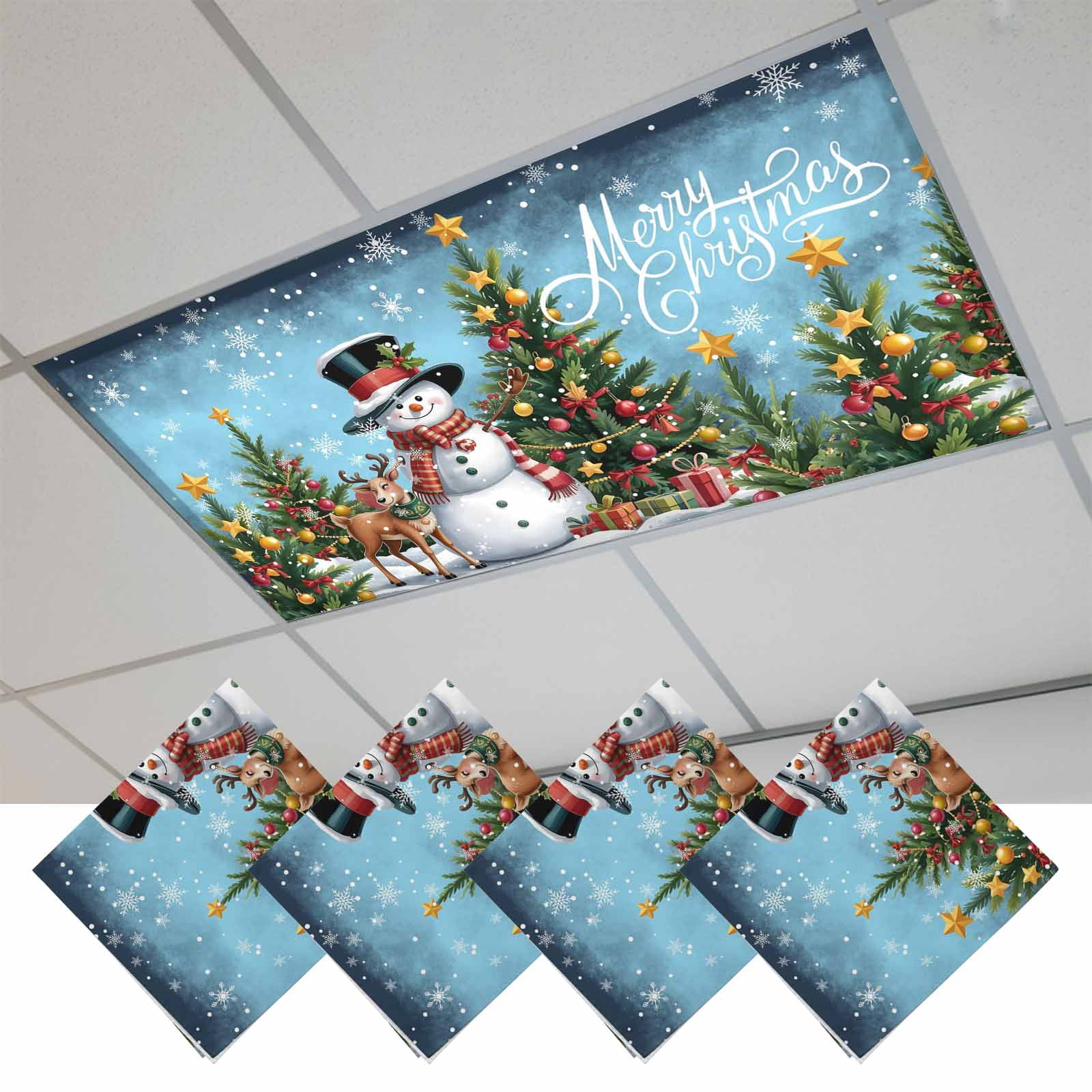 Dark Blue Christmas Fluorescent Light Covers, Snowman Xmas Tree ...