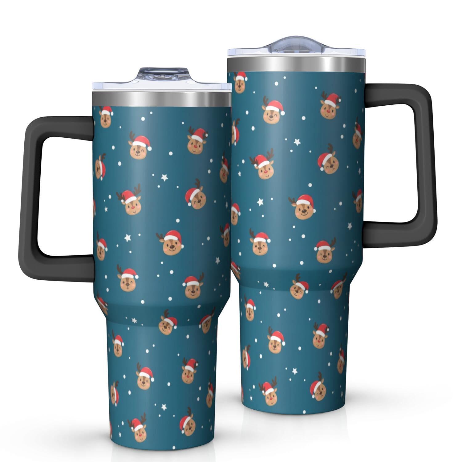 Dark Blue Christmas Reindeer Pattern OneSize Tumbler with Handle 1 Pack ...