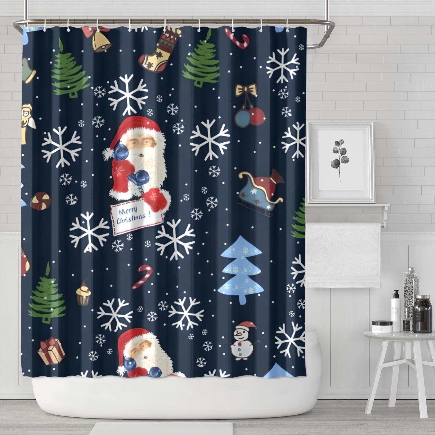 Dark Blue Christmas Santa Pattern Shower Curtain 84"x72" ,Bathroom ...