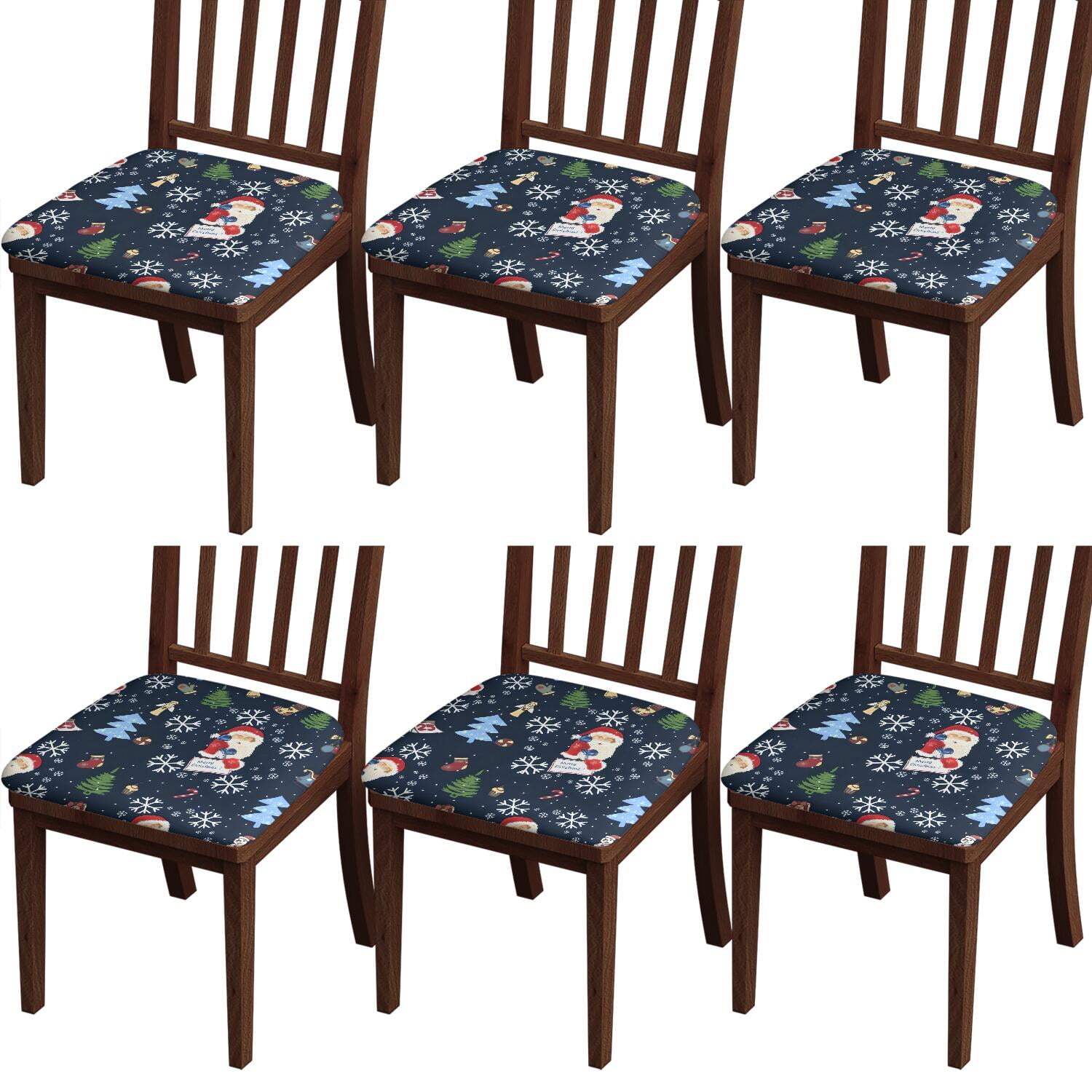 Dark Blue Christmas Santa Seat Covers for Dining Room Chairs Set Of 6 ...