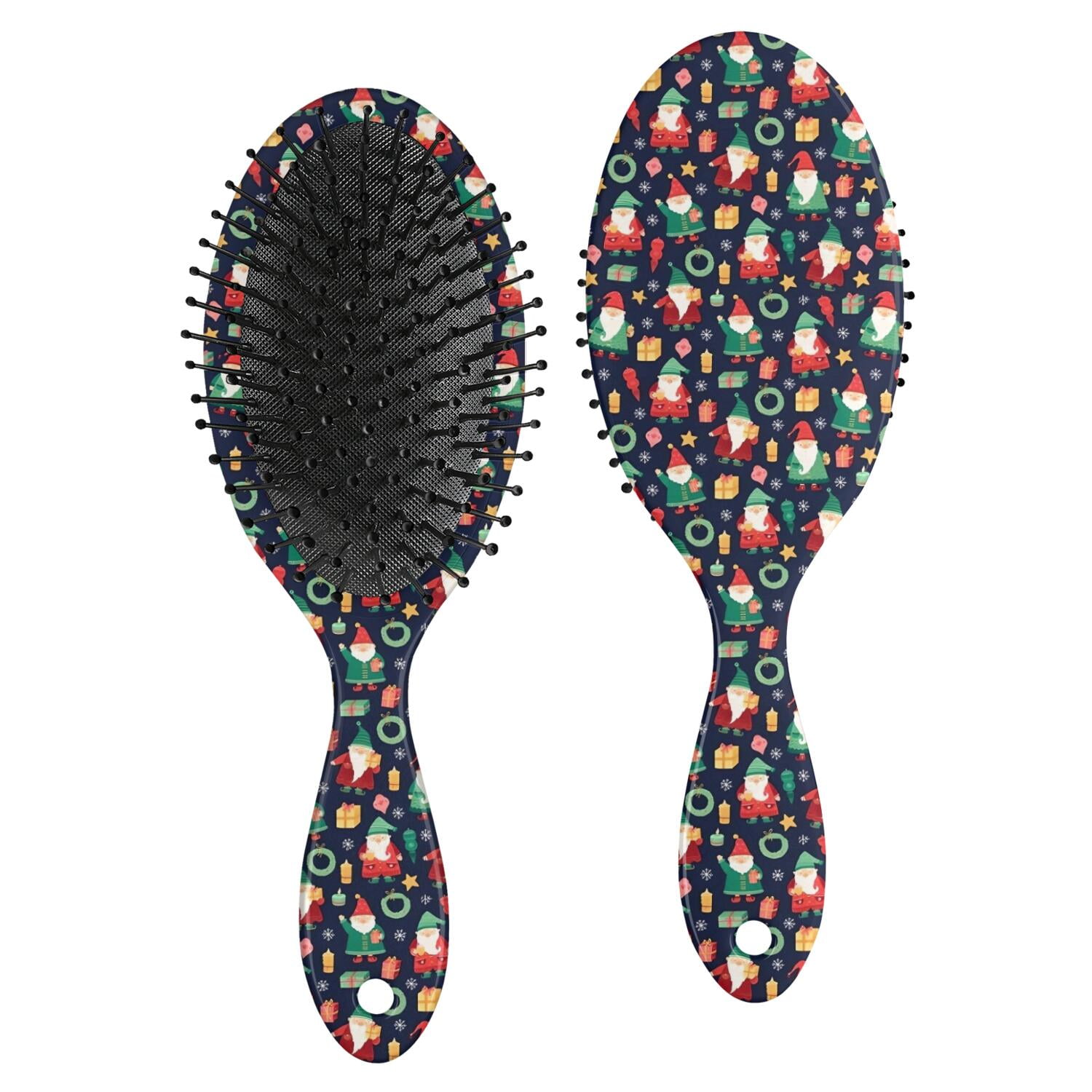 Dark Blue Christmas Santa and Gnome Pattern Hair Brush,Girls Detangling ...