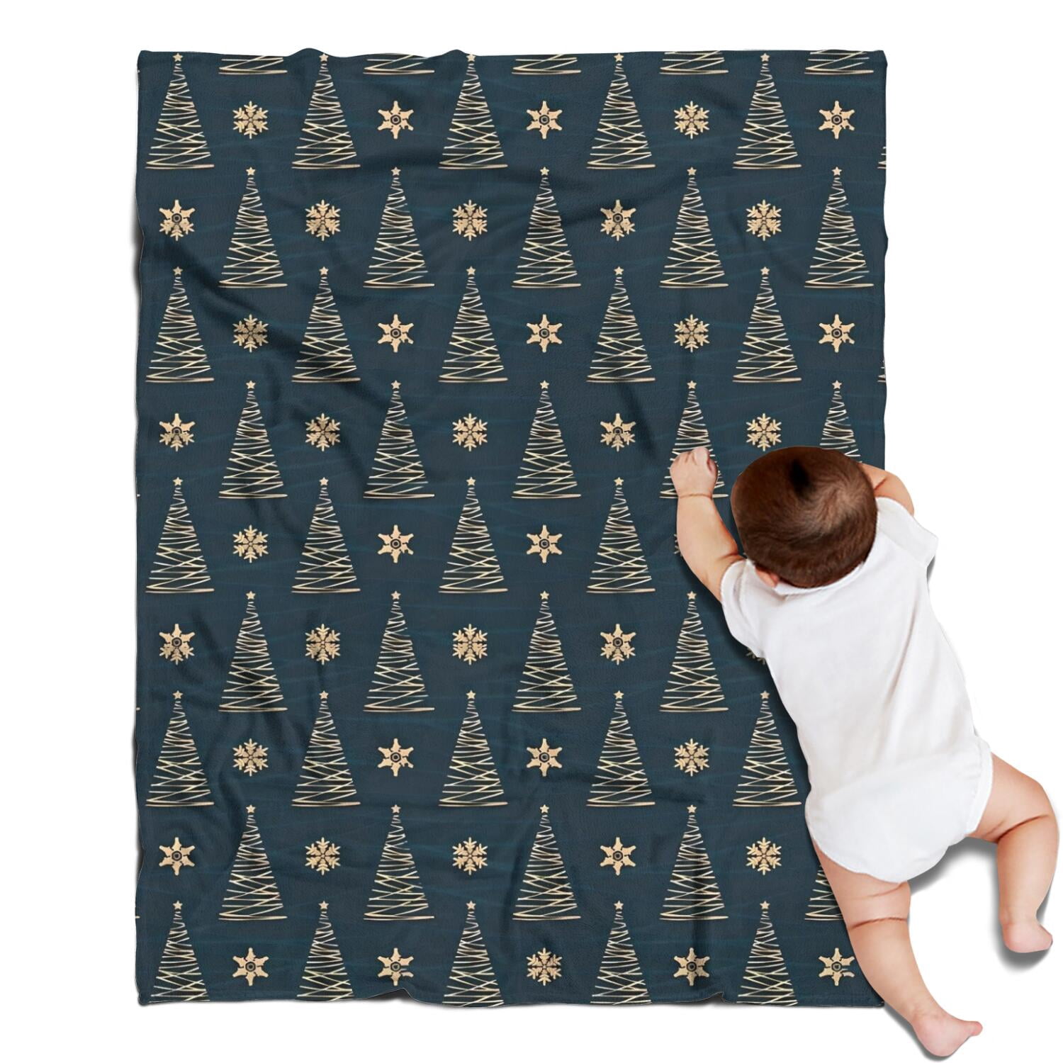 Dark Blue Christmas Tree Pattern Blanket,Comfortable Soft Flannel Throw ...