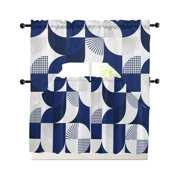 Dark Blue Circular Swag Valance and Tier Curtains Set Medieval ...