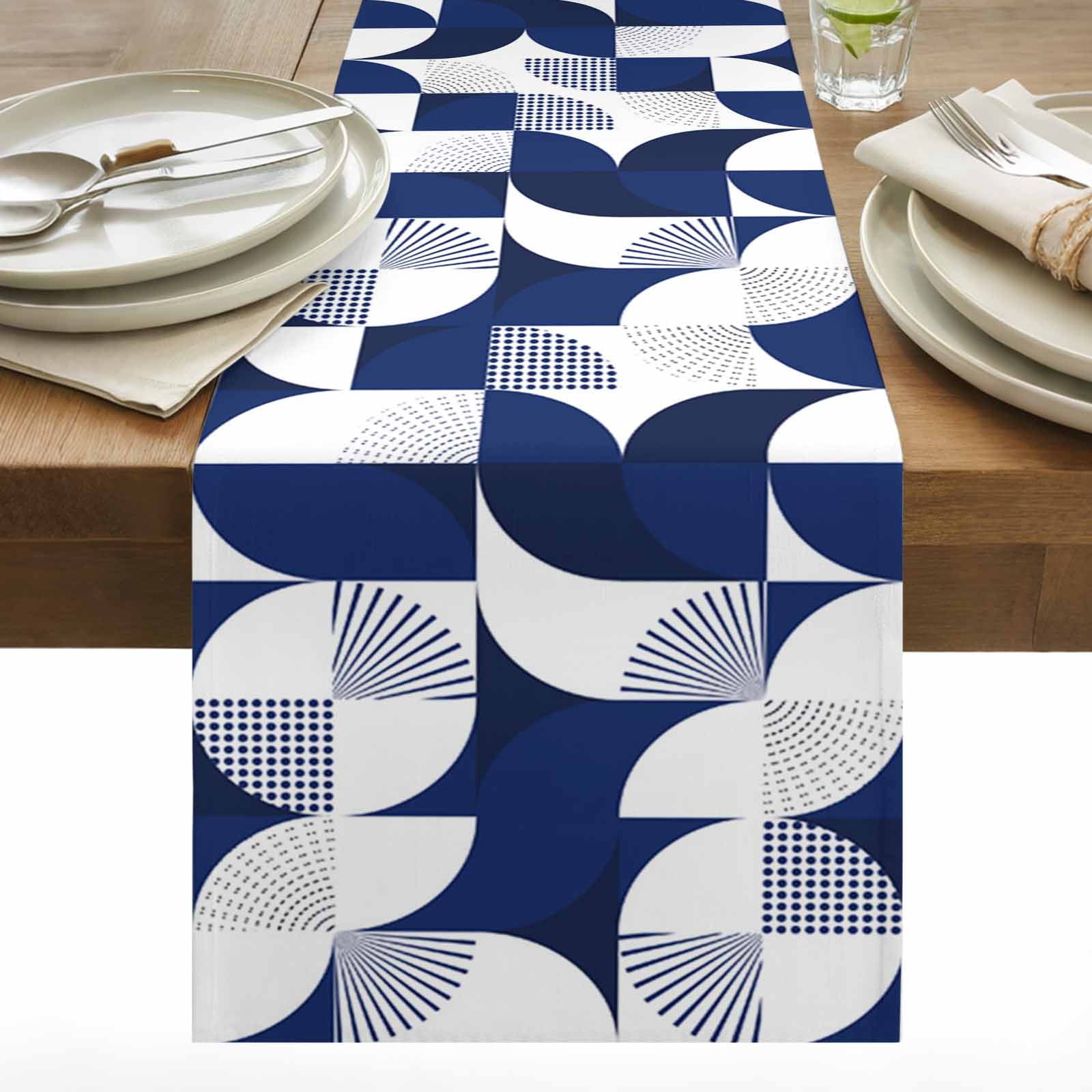 Dark Blue Circular Table Runner 13x36 inch Medieval Cotton Linen Dining ...