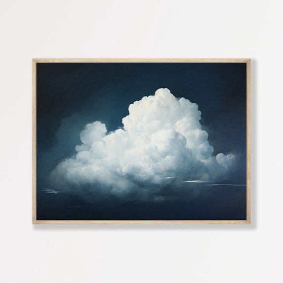 Dark Blue Cloud Print Vintage Abstract Surreal Modern Wall Art Moody ...