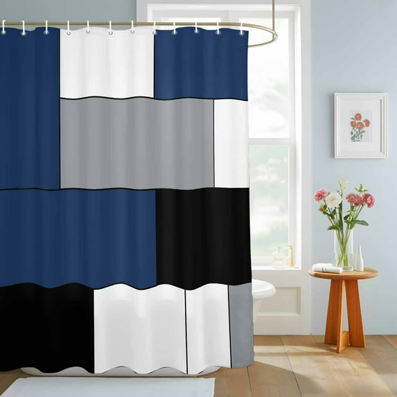 Dark Blue Color Block Abstract Geometric Shower Curtain with Rustproof ...