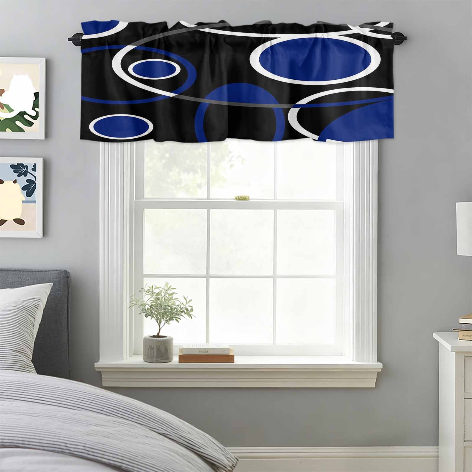 Dark Blue Color Block Valances for Windows,Rod Pocket Valance for ...