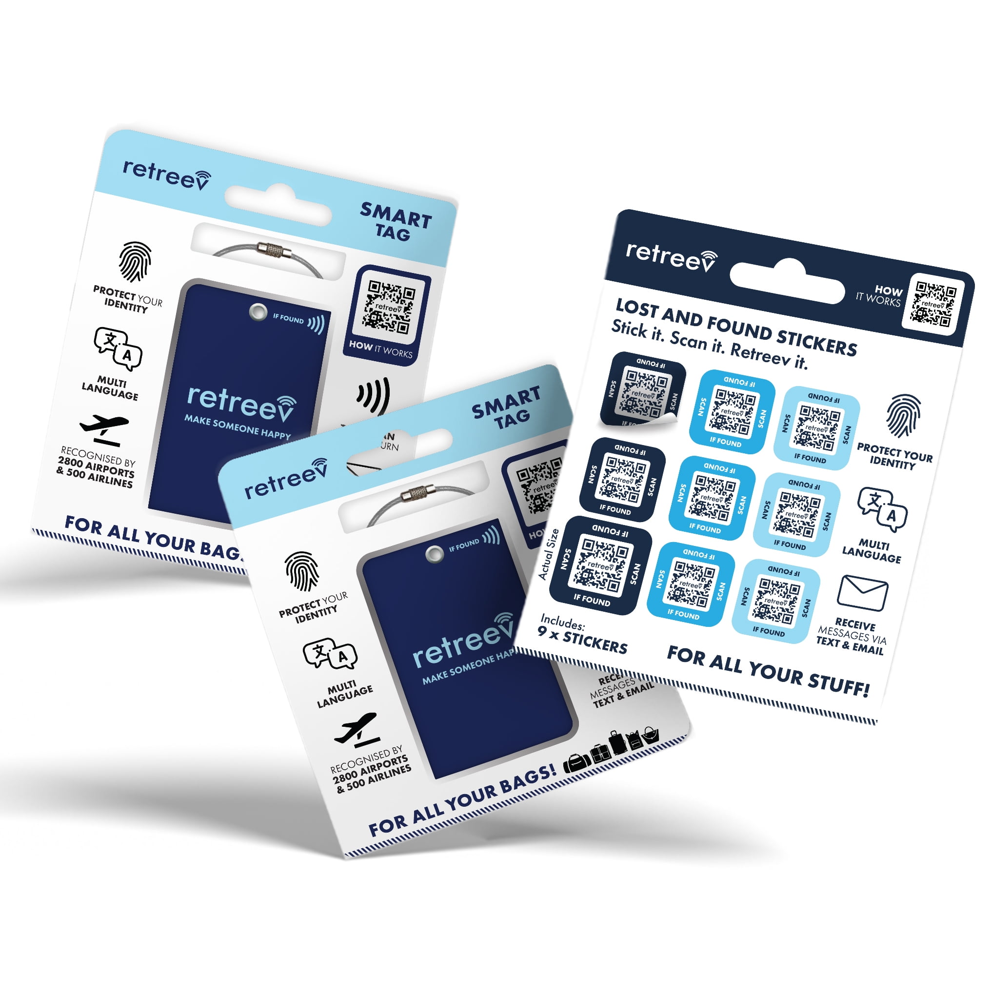 Dark Blue Combo - 2 X Dark Blue Originals Retreev Smart Tags & 9 X ...
