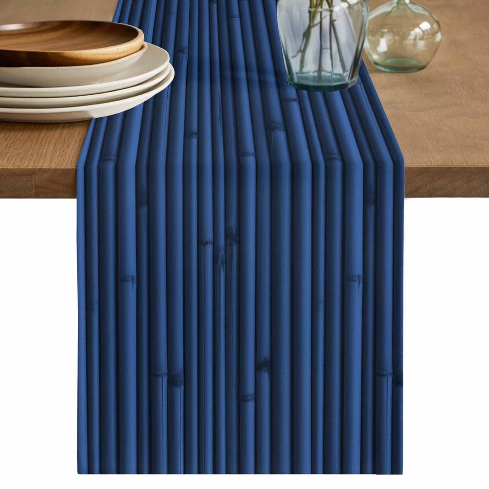 Dark Blue Cotton Linen Table Runner for Dining Kitchen, Retro Farmhouse ...