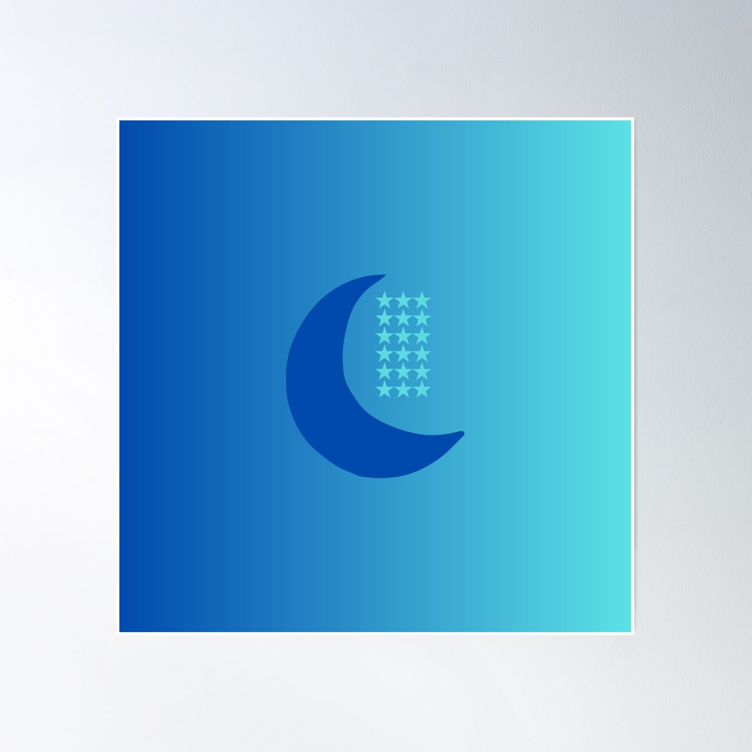 Dark Blue Crescent Moon/Stars/Gradient Sky Poster Wall Art, Modern Wall ...