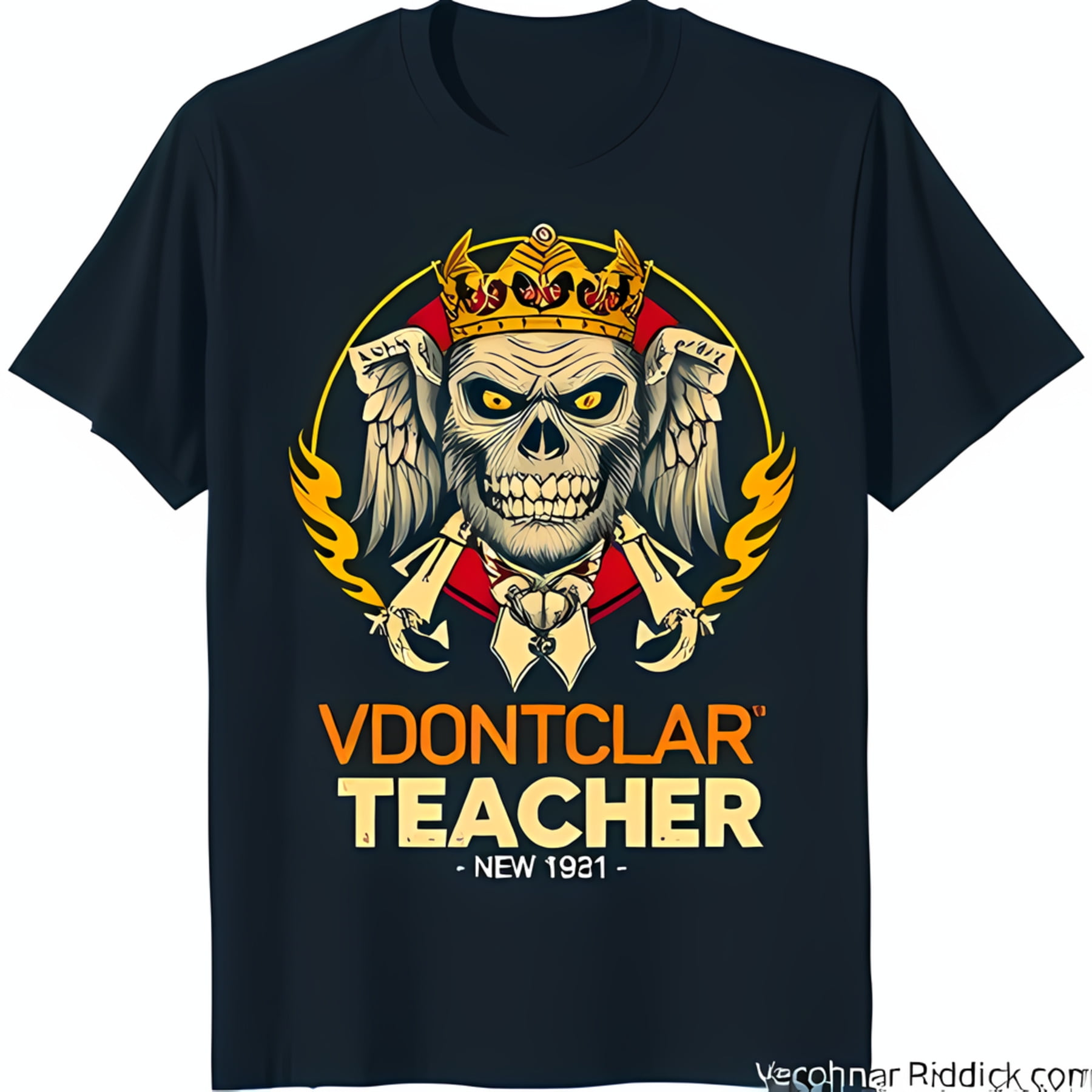 Dark Blue Crown Graphic Tee with Wings & Fire Unique Teacher Design ...