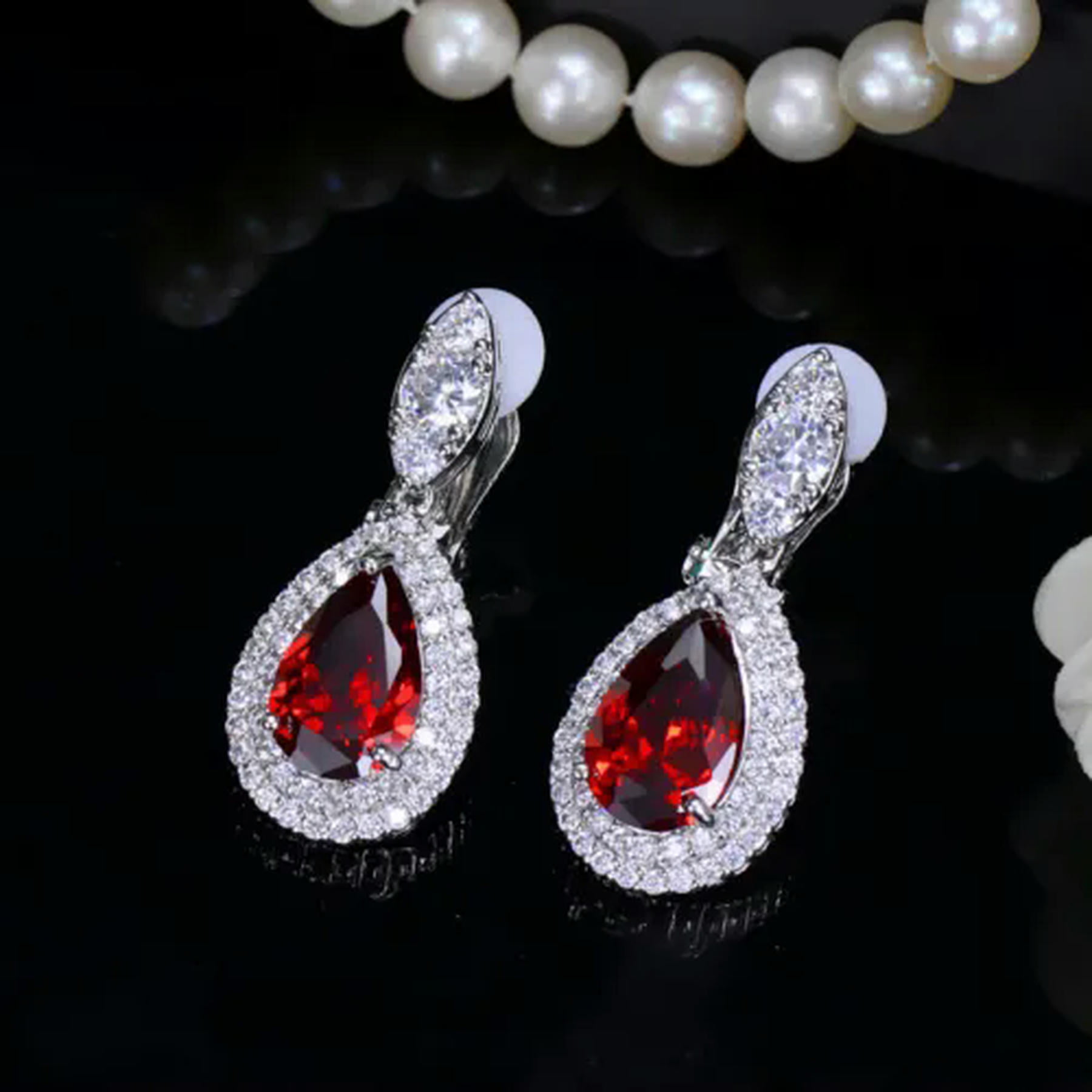 Dark Blue Cubic Zircon Teardrop Dangle Women Clip on Earings For Non ...