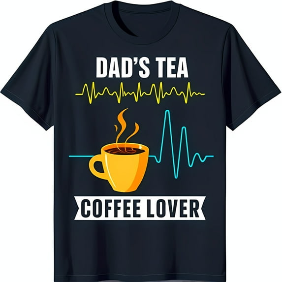 Dark Blue 'Dad's Tea' T-Shirt with Coffee Cup & Heartbeat Design Coffee ...