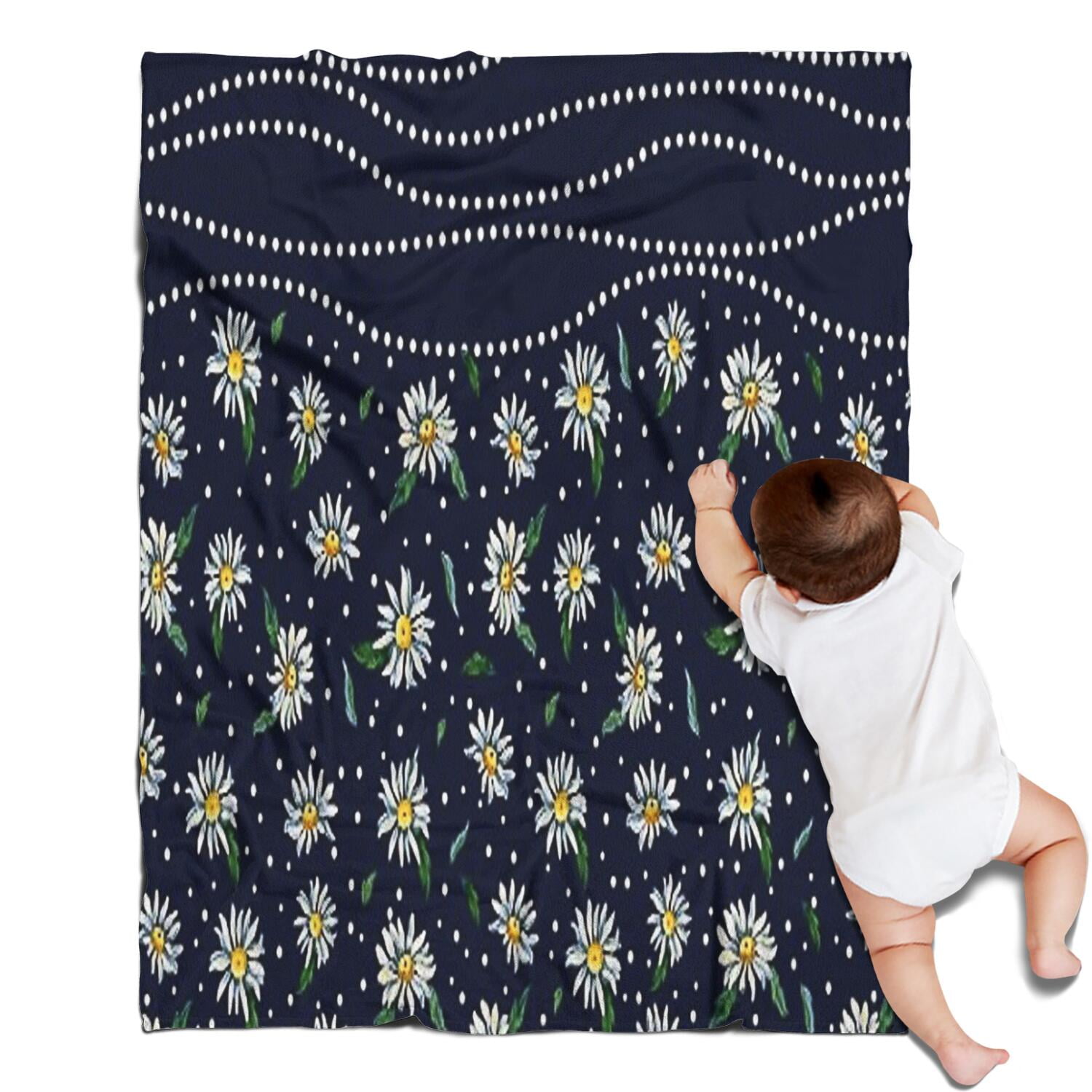 Dark Blue Daisy Flower Pattern Blanket,Comfortable Soft Lamb Wool Throw ...
