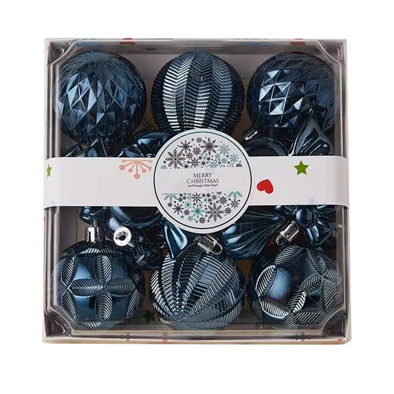 Dark Blue Dark Blue Christmas Ornament Set 18 Pcs Plastic Hanging ...