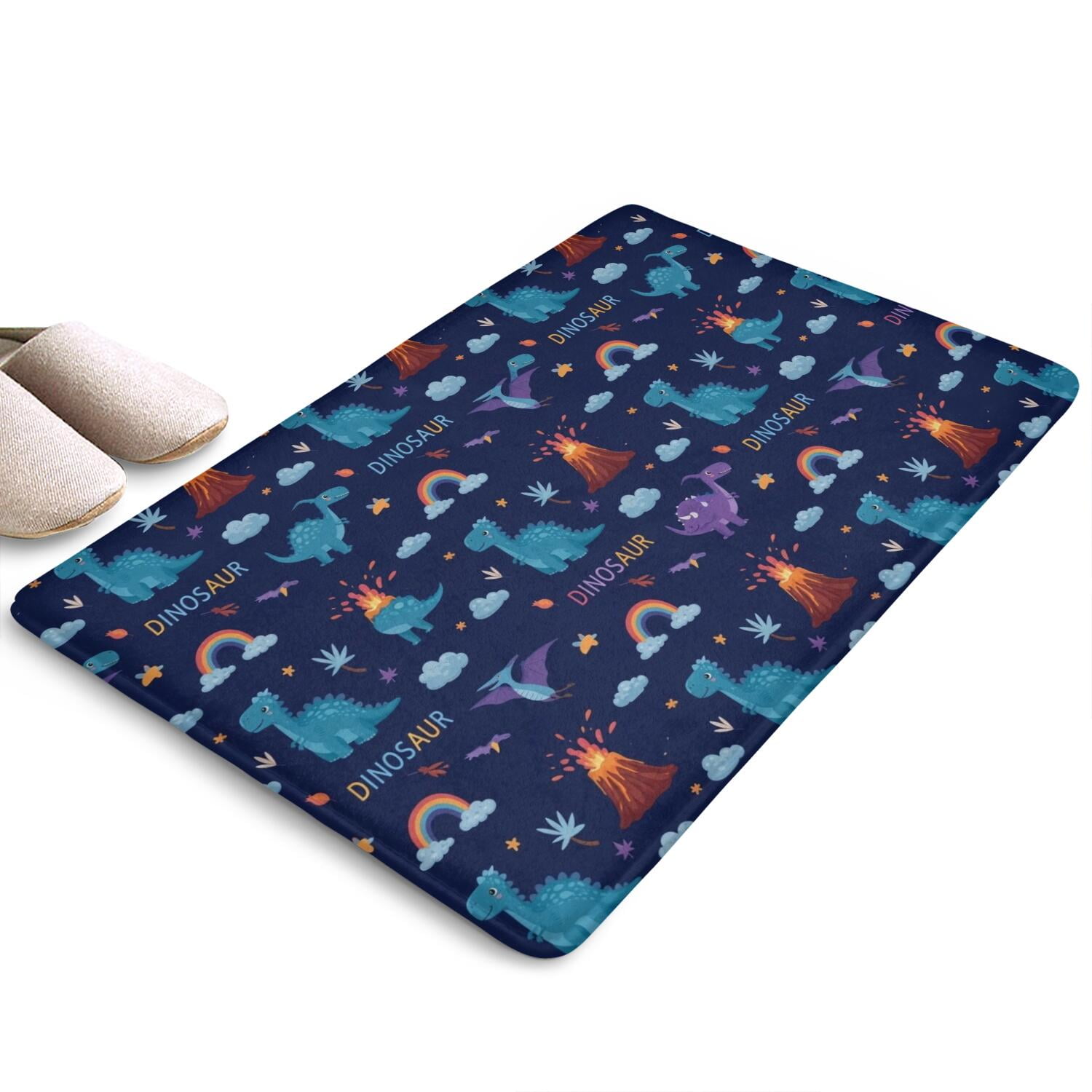 Dark Blue Dinosaur Volcano Flannel Non Slip Door Rugs,Washable Door ...
