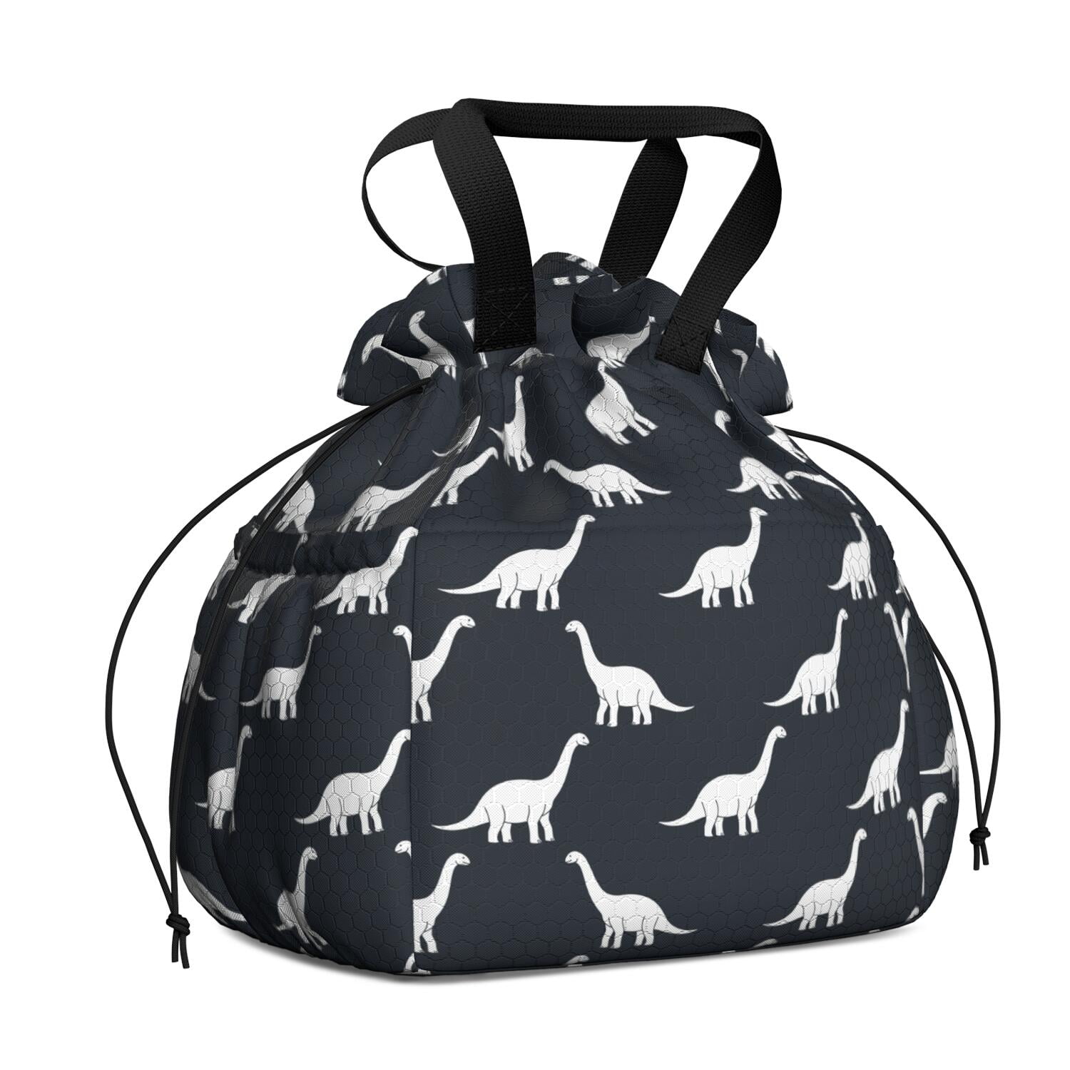 Dark Blue Dinosaurs Silhouette Pattern Drawstring Lunch Bag Women - Drawstring Lunch Bag ...