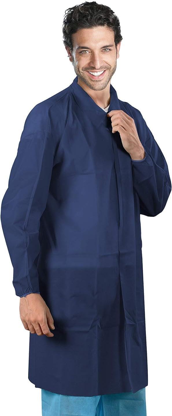 Dark Blue Disposable Lab Coats for Adults, Large. Pack of 10 Disposable ...
