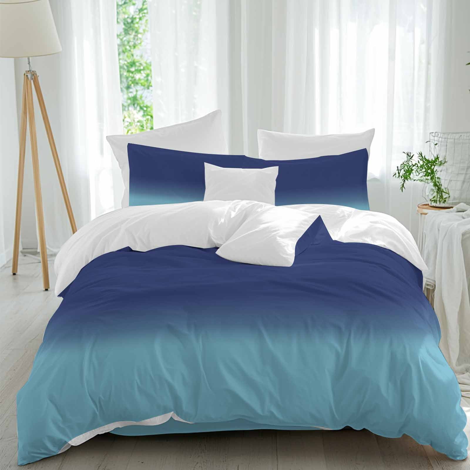 Dark Blue Duck Green Gradient 4 Piece Duvet Cover Set Queen Size Simple ...