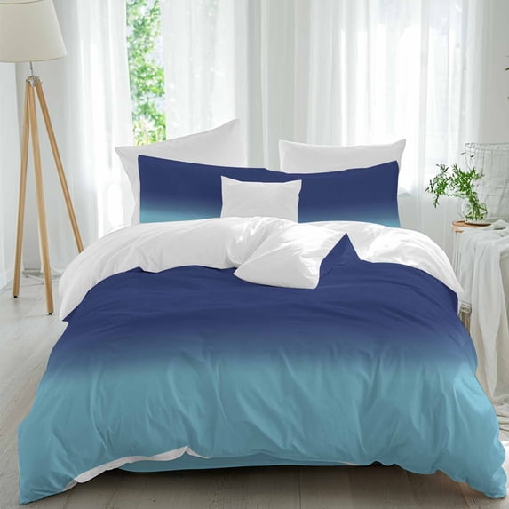 Dark Blue Duck Green Gradient 4 Piece Duvet Cover Set Queen Size Simple ...