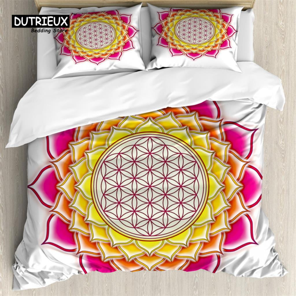 Dark Blue Duvet Cover Flower of Life With Stars Geometry 3 Piece ...