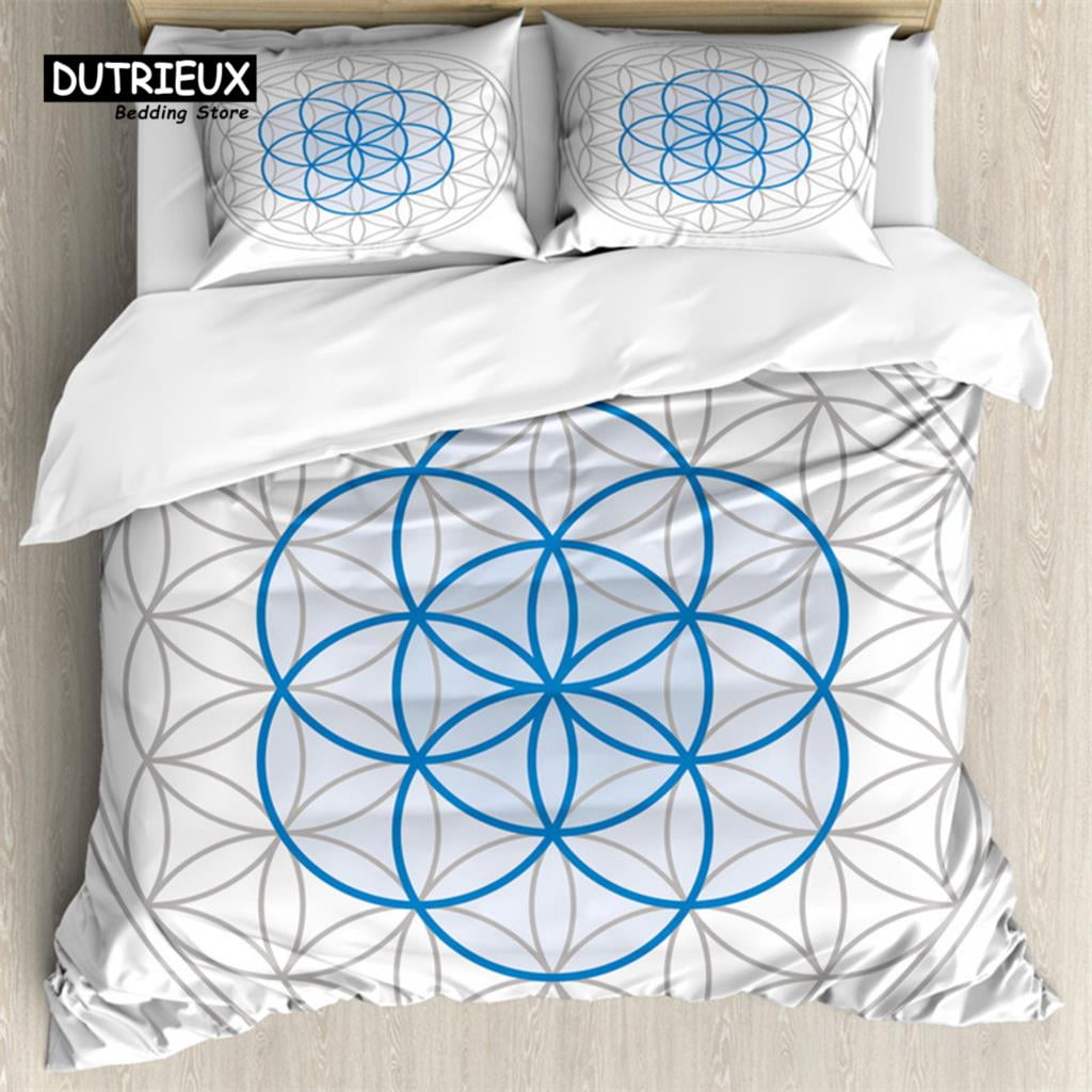 Dark Blue Duvet Cover Flower of Life With Stars Geometry 3 Piece ...